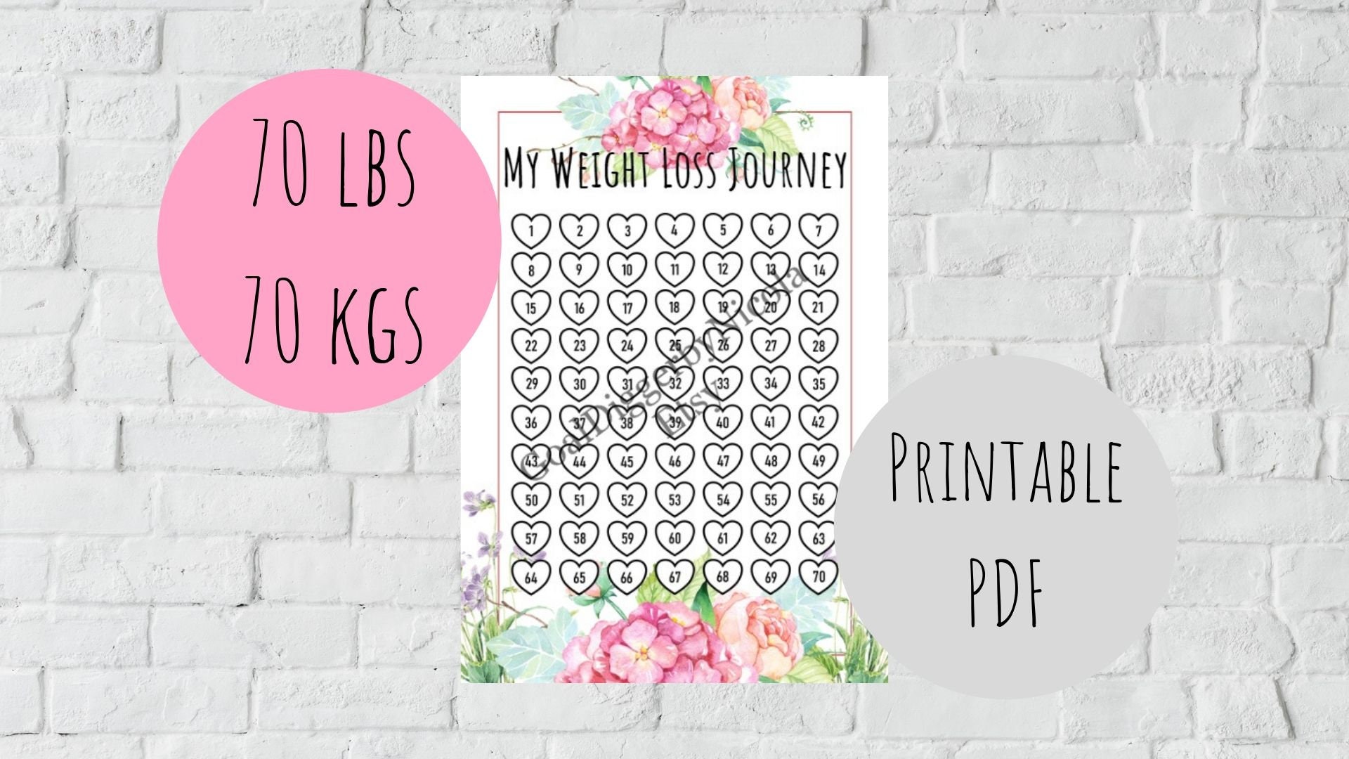 Weight Loss Tracker Printable 70lbs / 70kg Motivational Chart - Etsy