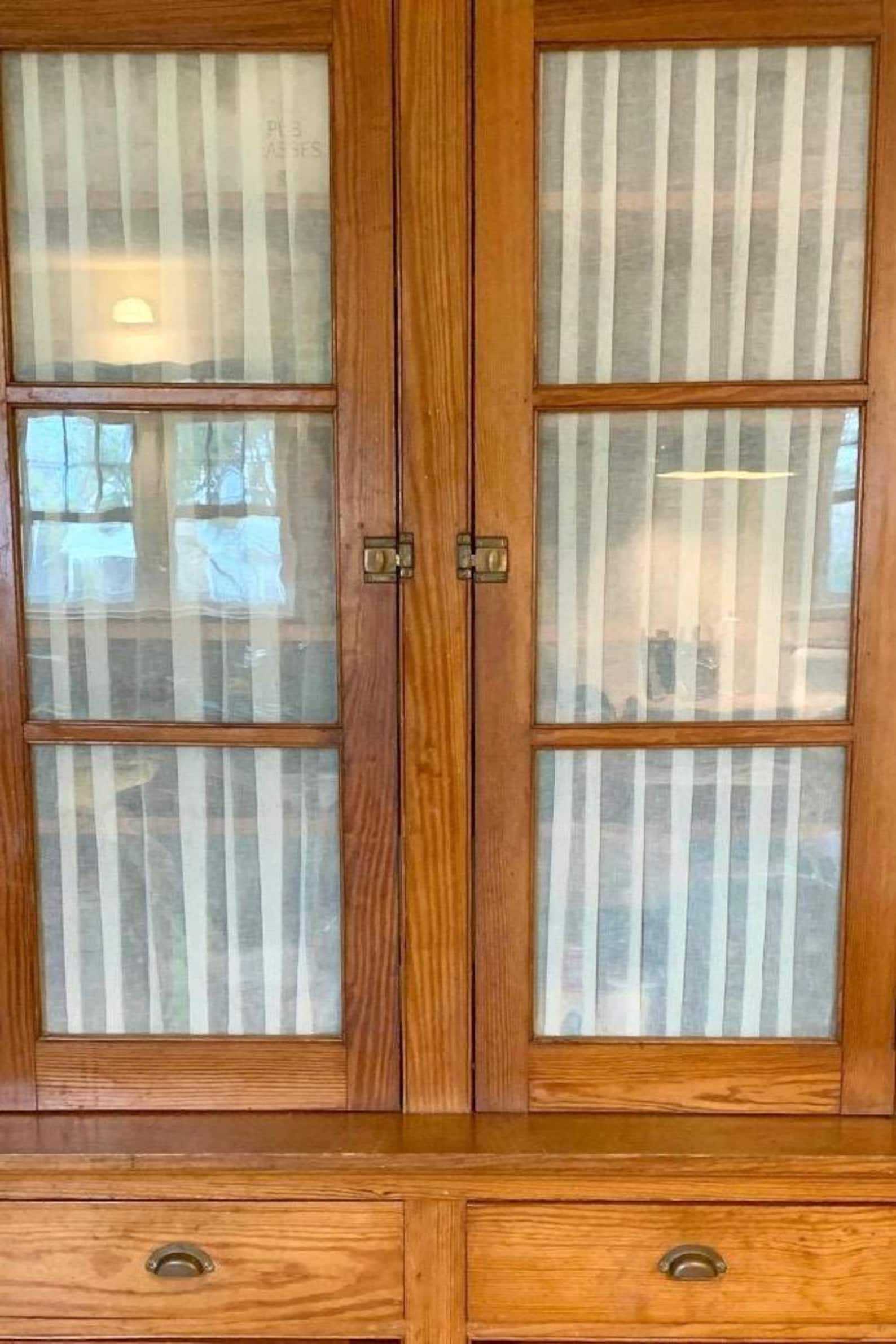 Linen-look Sheer China Cabinet Curtain: Custom Kitchen Panel - Etsy