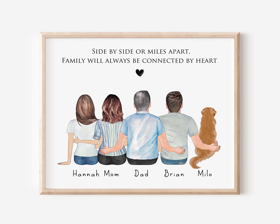 Printable Digital Personalized Family Portrait With Pets, Custom Family ...