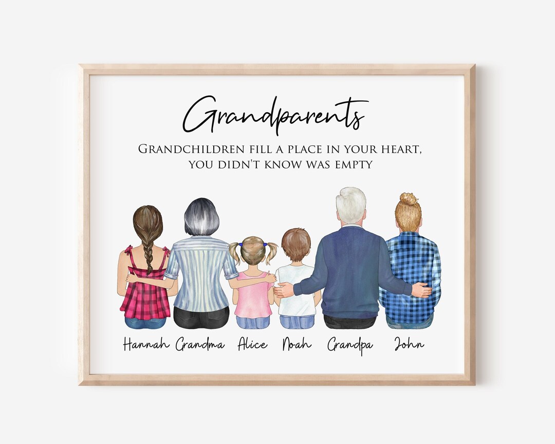 Custom Grandparents and Grandchildren Portrait Print, Gift for ...