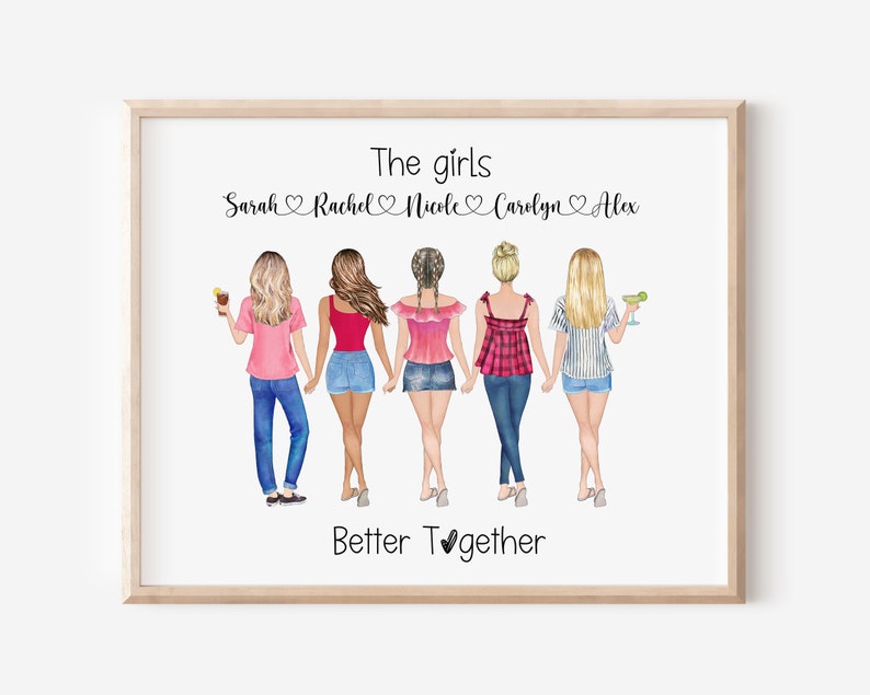 Printable Group Friendship 5 Best Friends Portrait Bestie - Etsy