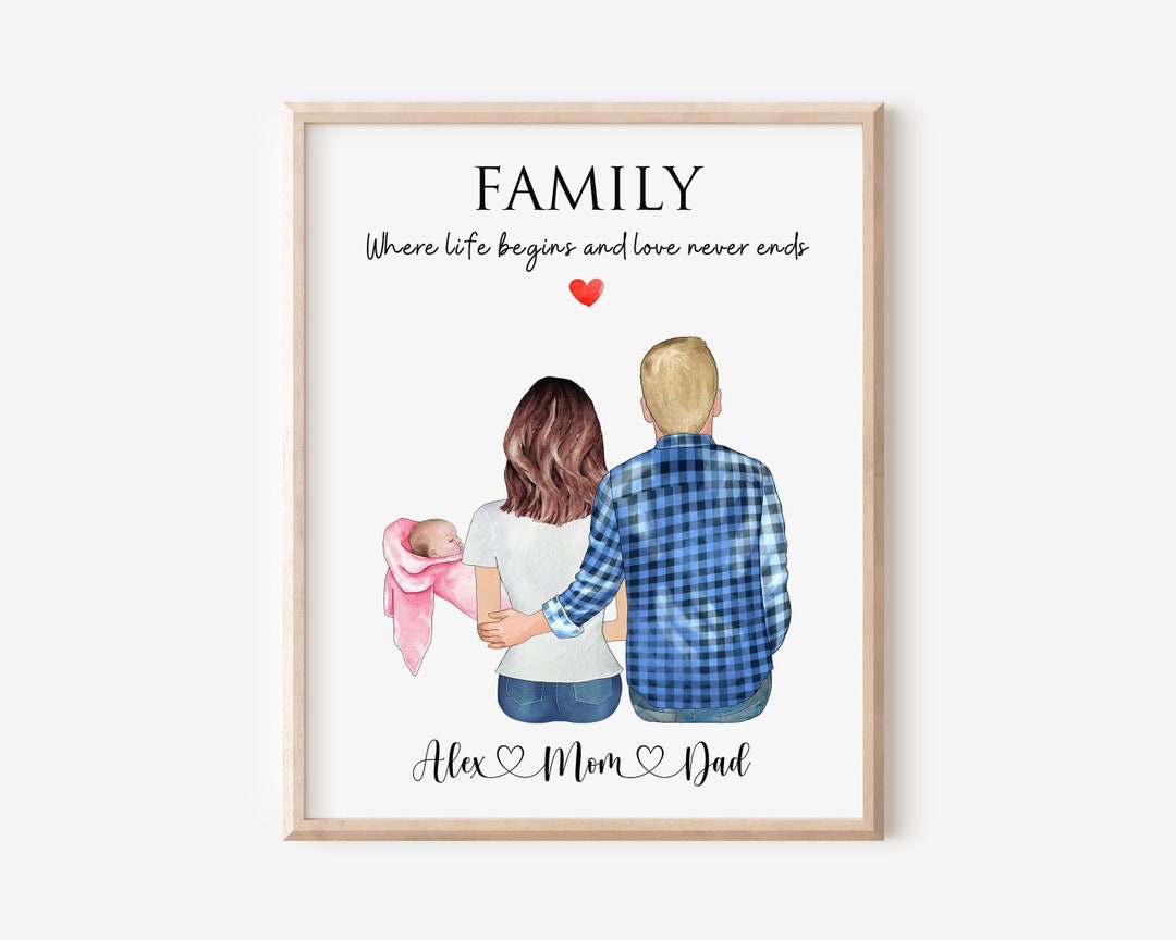 Custom Family Portrait With Newborn, Family Newborn Portrait, Family ...