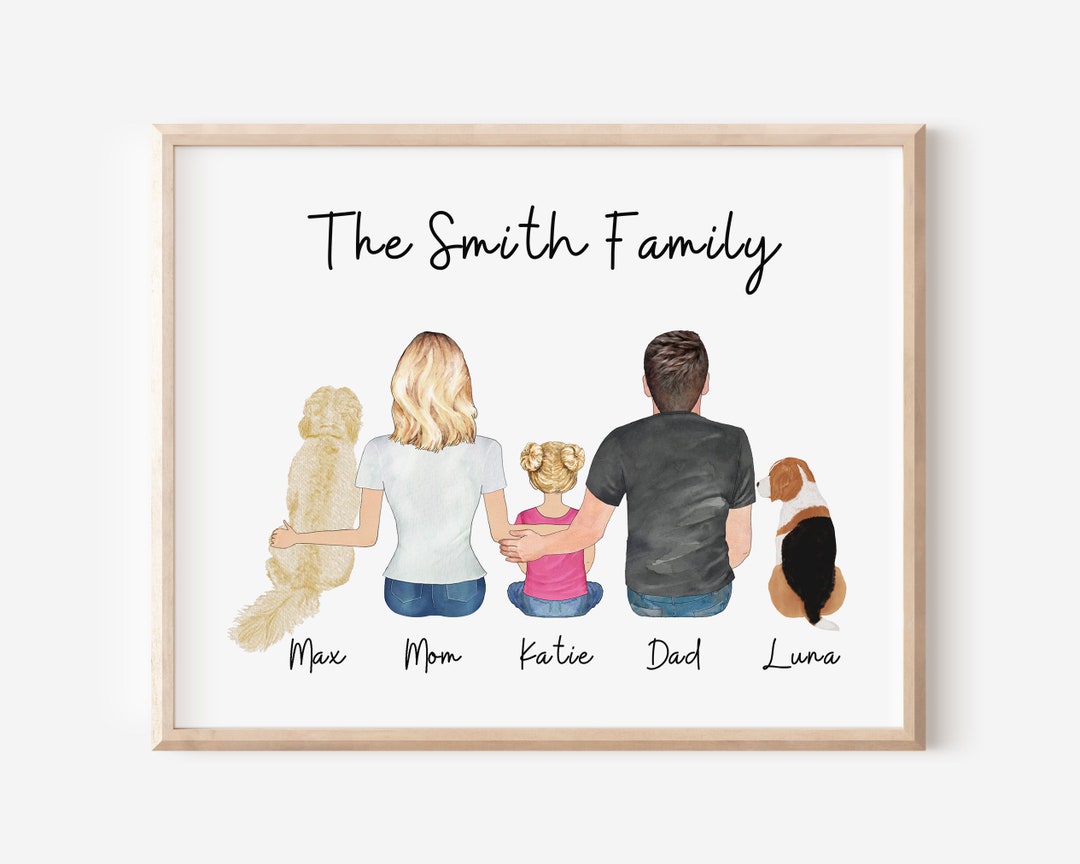 Custom Family Portrait With Pets, Personalized Family Art Deco, New ...