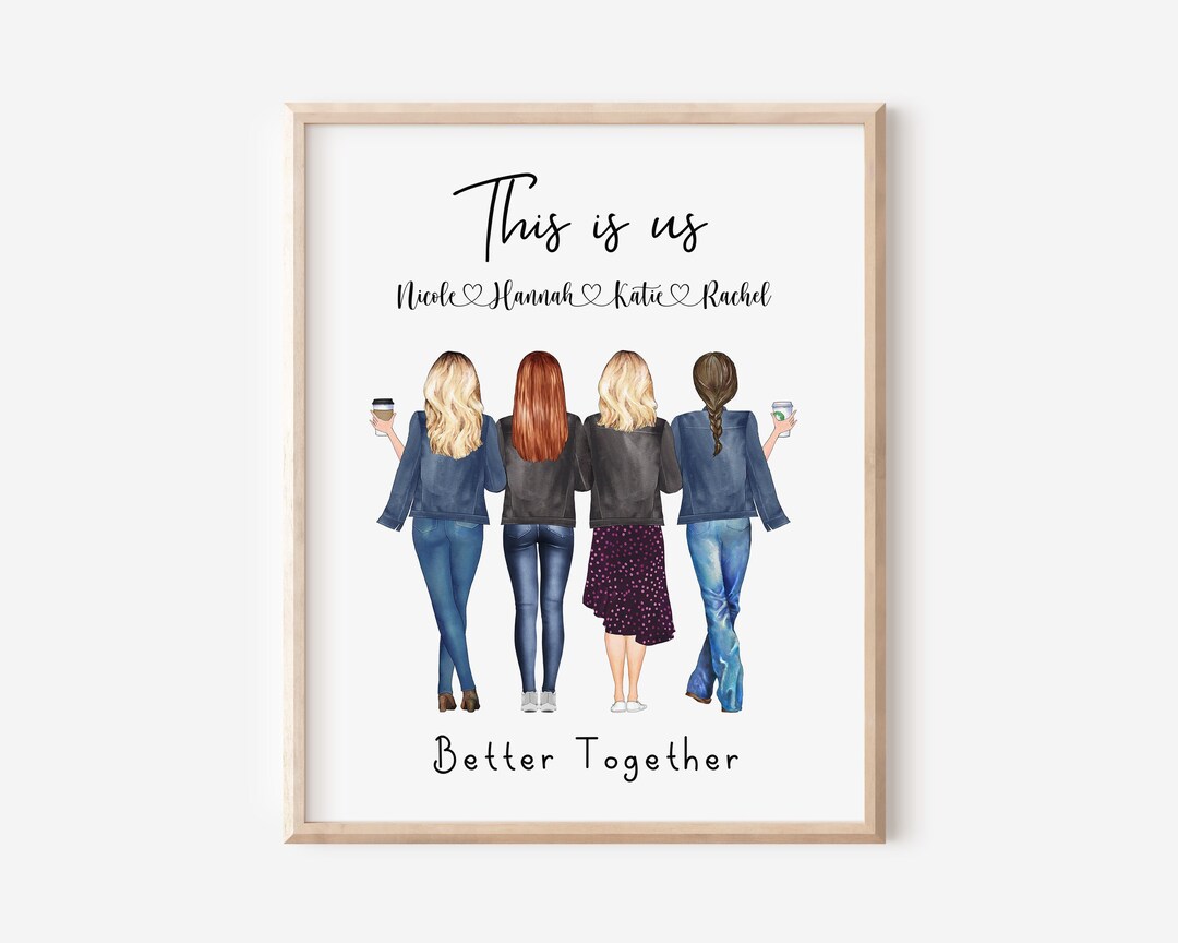 Personalized 4 Best Friends Gift, Best Friend Portrait, Gift for Bestie ...