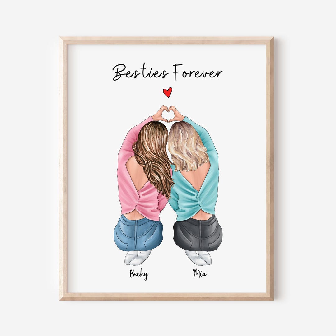 Custom Besties Portrait Print, Besties Print Art, Besties Gift, Friend ...