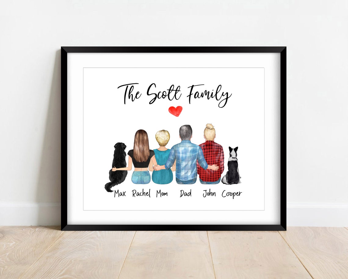 Printable Digital Personalized Family Portrait With Pets - Etsy