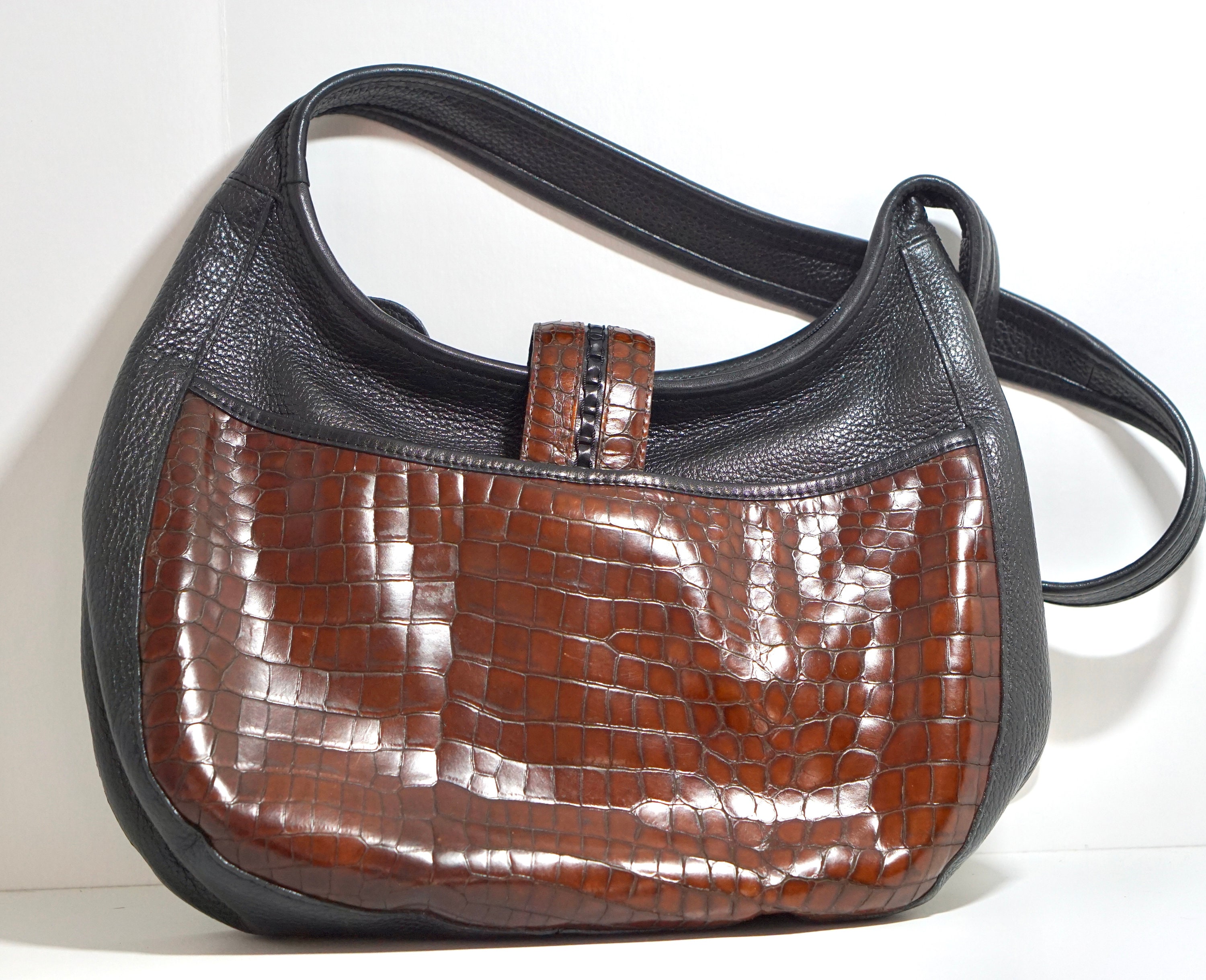 Vintage Brighton Brown & Black Pattern Leather Purse W/plaid Inside - Etsy