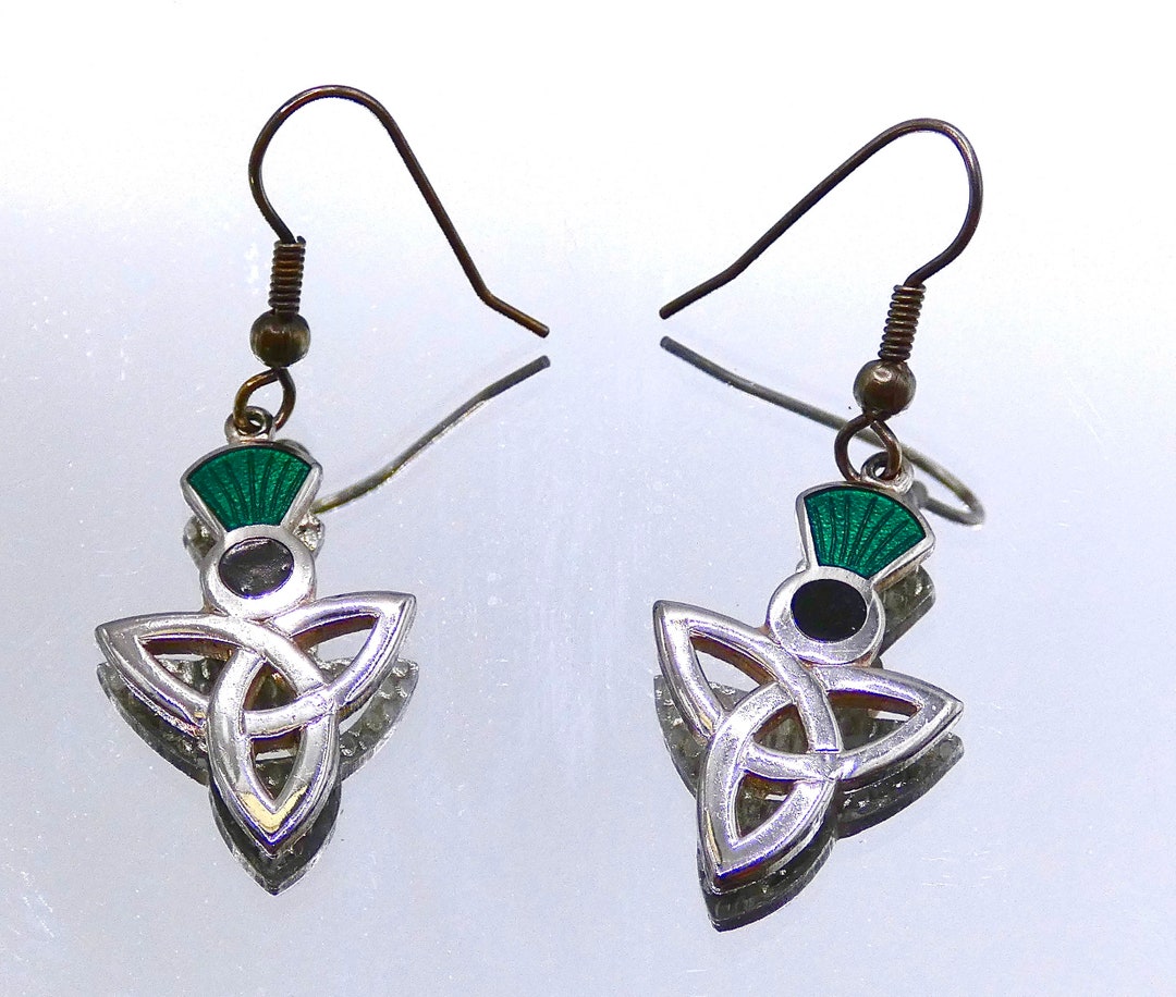 Vintage Fish & Crown Celtic Trefoil Enamel and Sterling Silver Earrings ...
