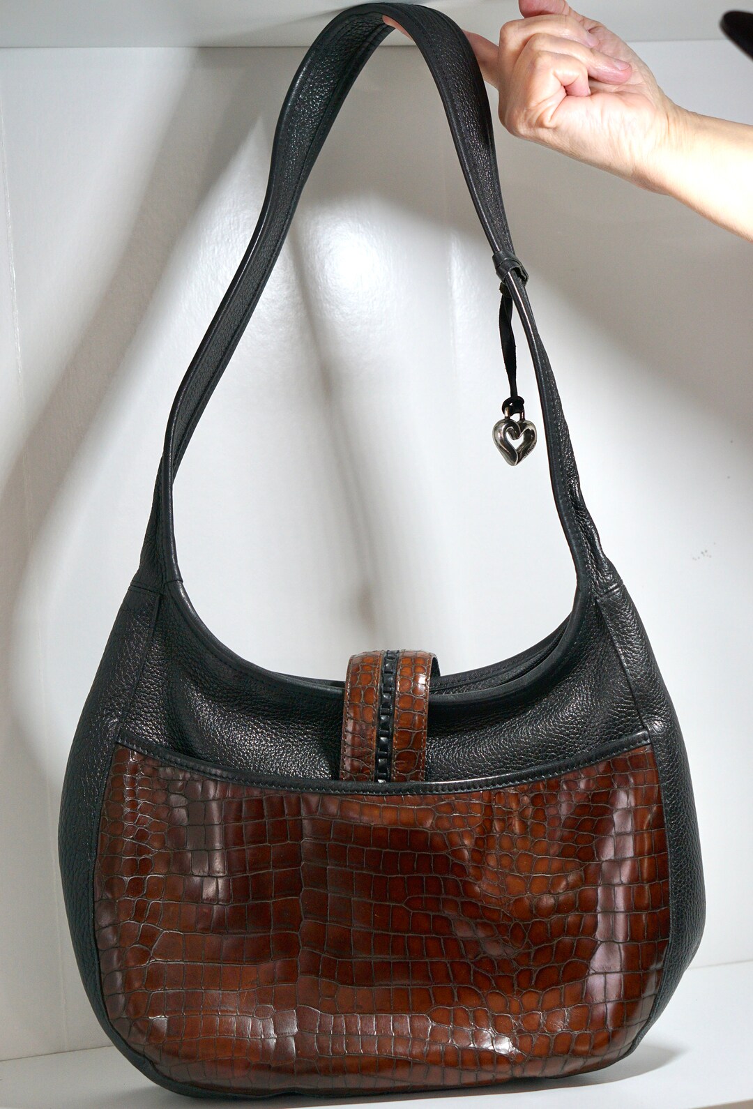 Vintage Brighton Brown & Black Pattern Leather Purse W/plaid Inside - Etsy