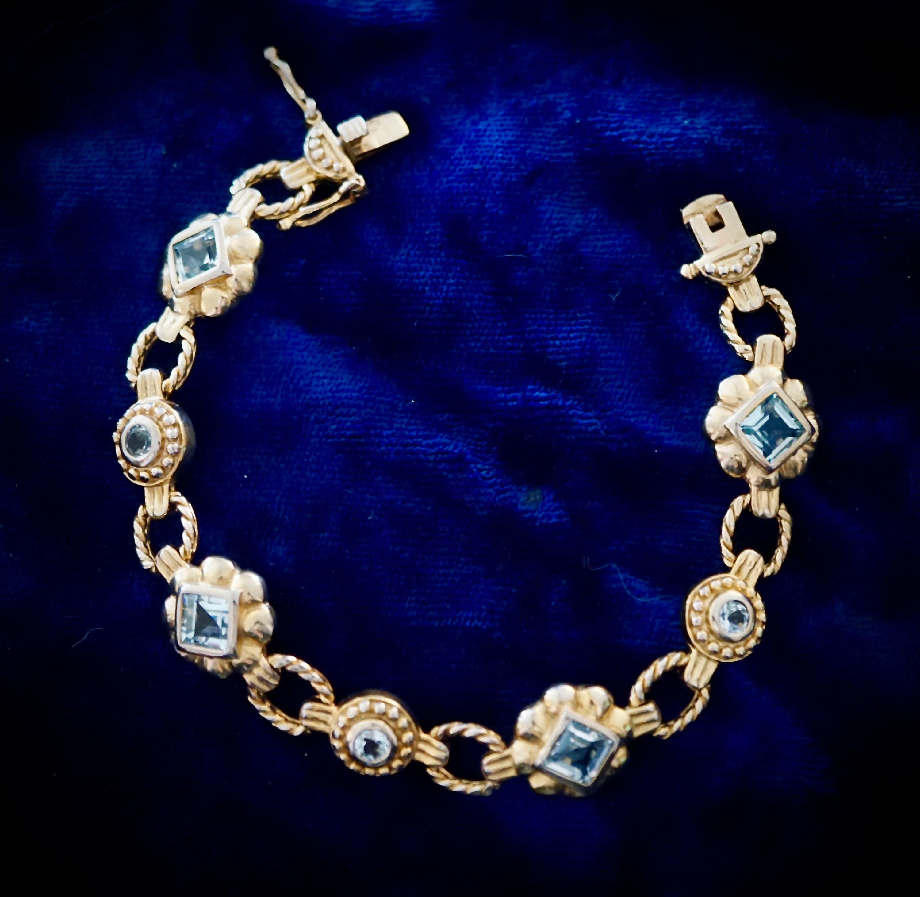 Vintage FAS Blue Topaz & Sterling Silver Goldplate Bracelet - Etsy