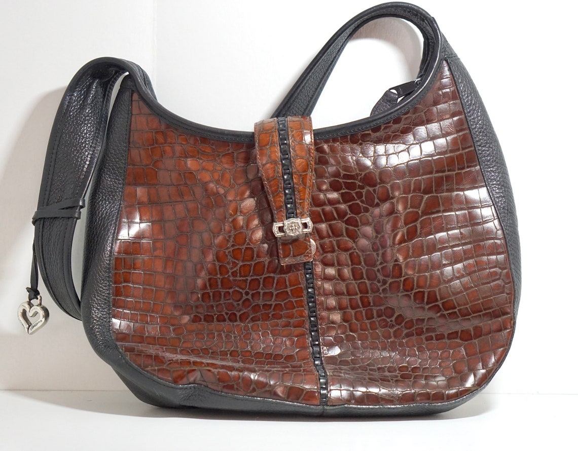 Vintage Brighton Brown & Black Pattern Leather Purse W/plaid Inside - Etsy