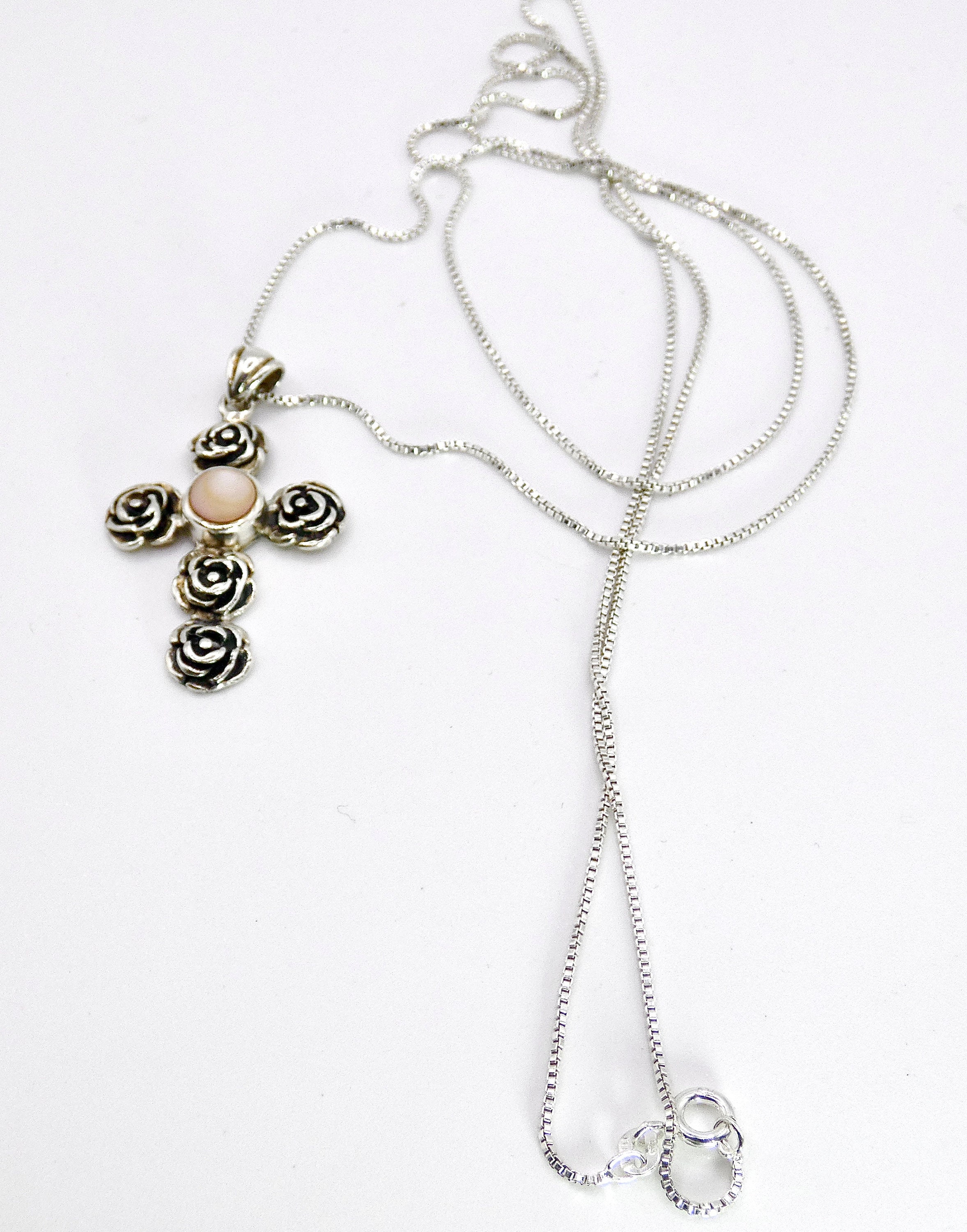 Vintage Mexico Rose of Sharon Cross Sterling Silver & Mother of Pearl ...