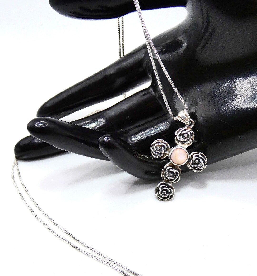 Vintage Mexico Rose of Sharon Cross Sterling Silver & Mother of Pearl ...