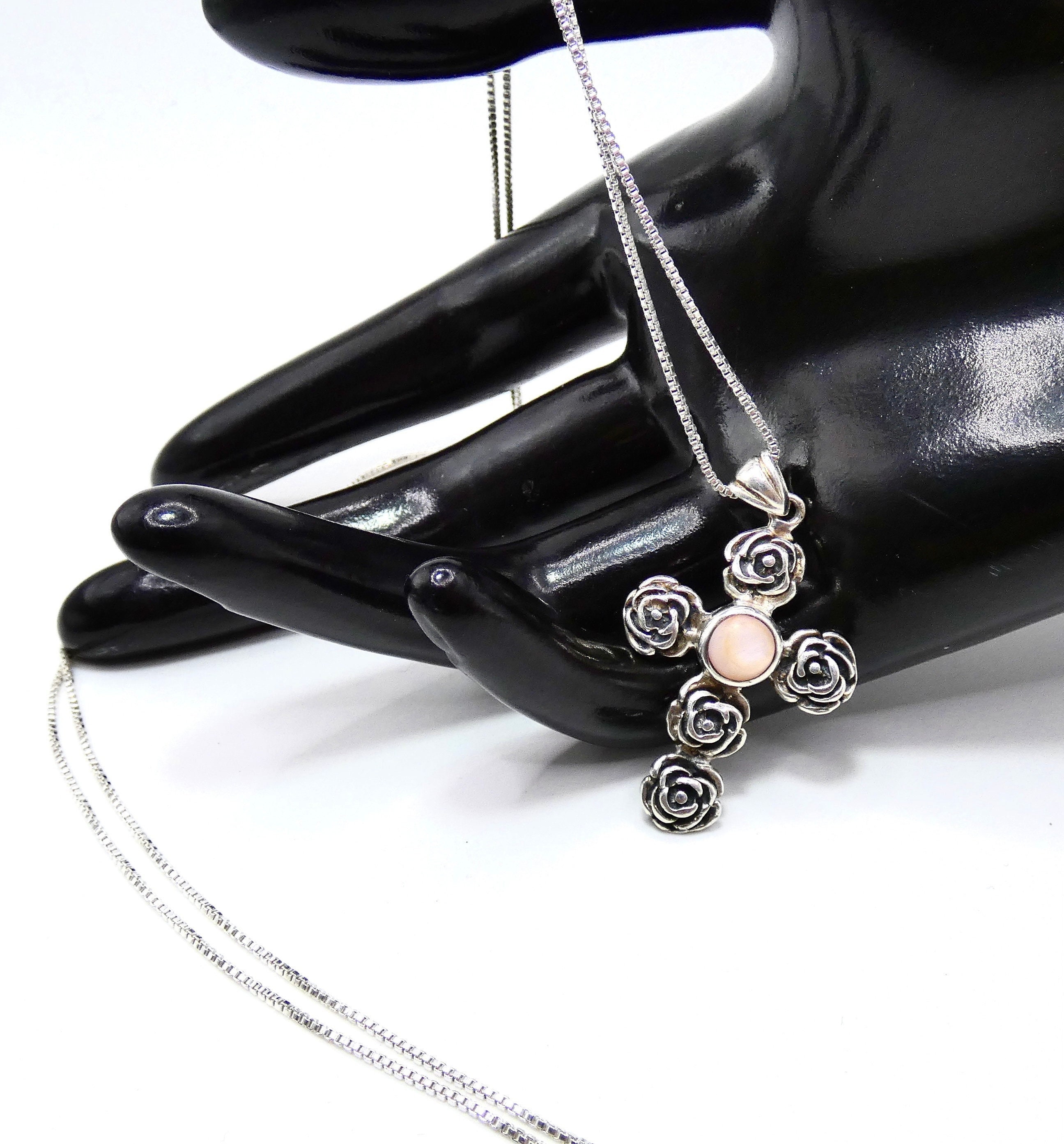 Vintage Mexico Rose of Sharon Cross Sterling Silver & Mother of Pearl ...