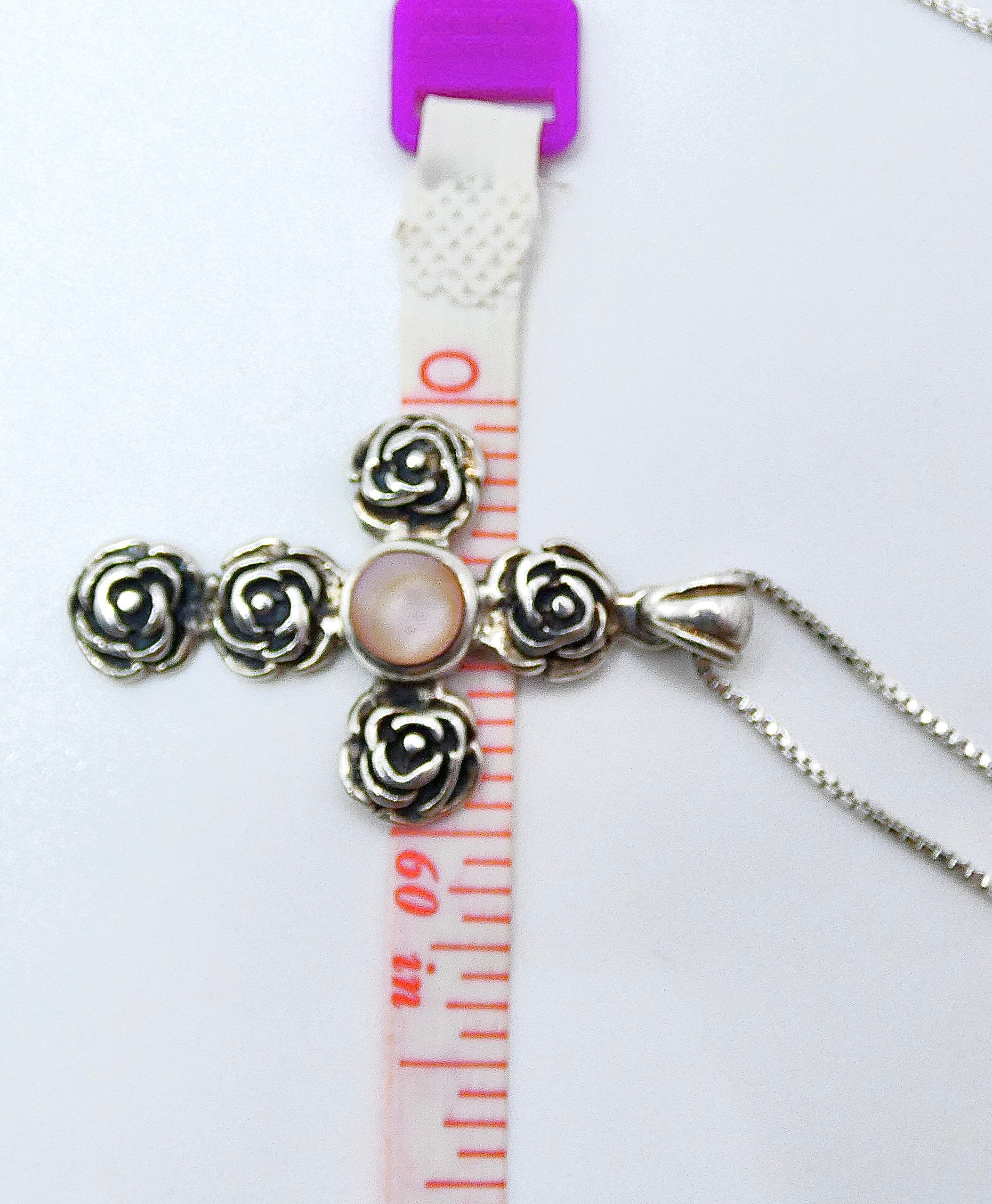 Vintage Mexico Rose of Sharon Cross Sterling Silver & Mother of Pearl ...