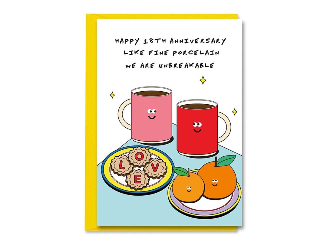 18th Anniversary Card, Porcelain Anniversary Card, Funny 18 Year ...