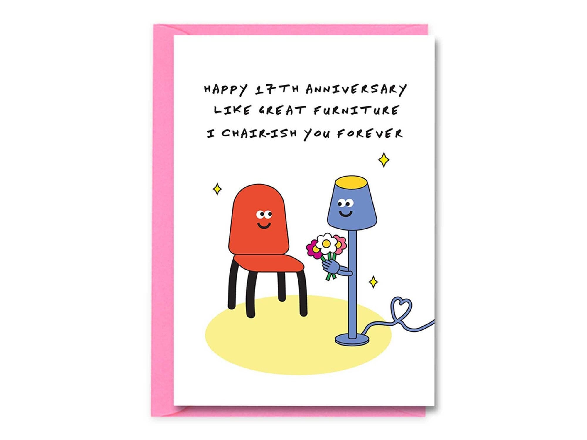 17th Anniversary Card, Funny Furniture Anniversary Card, Cute Happy ...