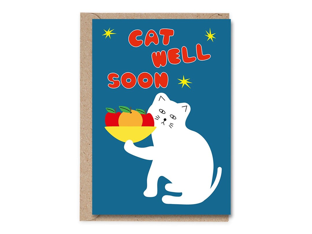 White Cat Get Well Soon Card, Quirky Cat Pun Speedy Recovery Card ...