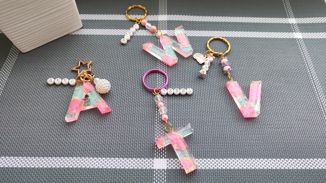 Epoxy Resin Letter Keychain Transparent Pink, Foam Effect - Etsy