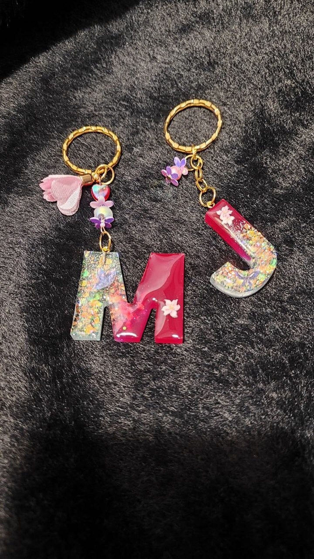 Epoxy Resin Letter Keychain Pink Colour With Glitter Buttefly - Etsy
