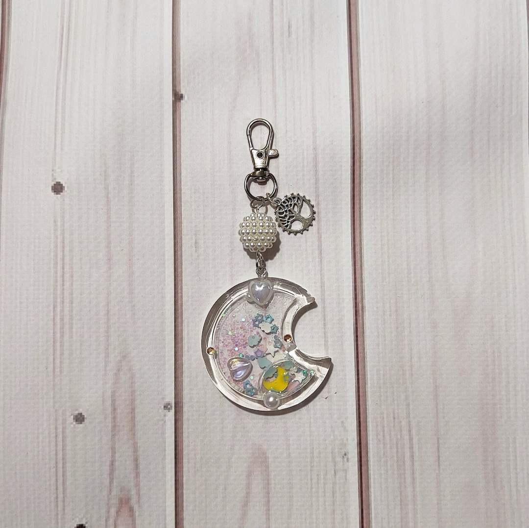 Transparent Moon Shaped Keyring, Kawaii Keyring, Holiday Gift, Gift for a Friend, Moon Keyring ...