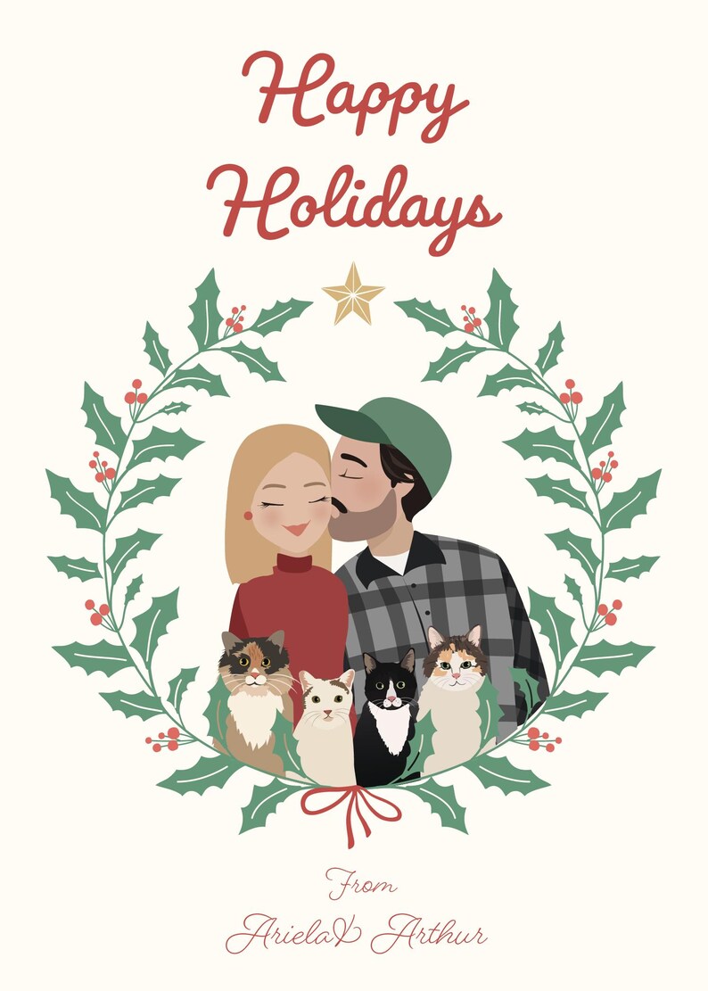 Custom Holiday Card 5+ Characters Christmas Drawing From Photo Family ...