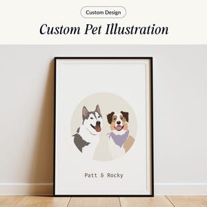 Custom Pet Portrait for 2 Pets Personalized Animal Illustration Dog ...