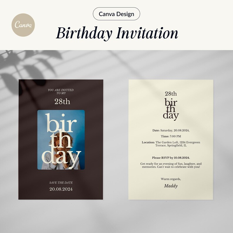 Photo Birthday Invitation, Custom Birthday Card, Modern Photo Birthday ...