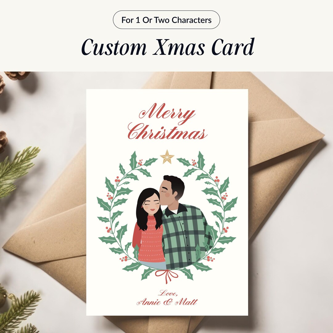 Couple Christmas Card Template, Family Card, Xmas Custom Portrait Card ...