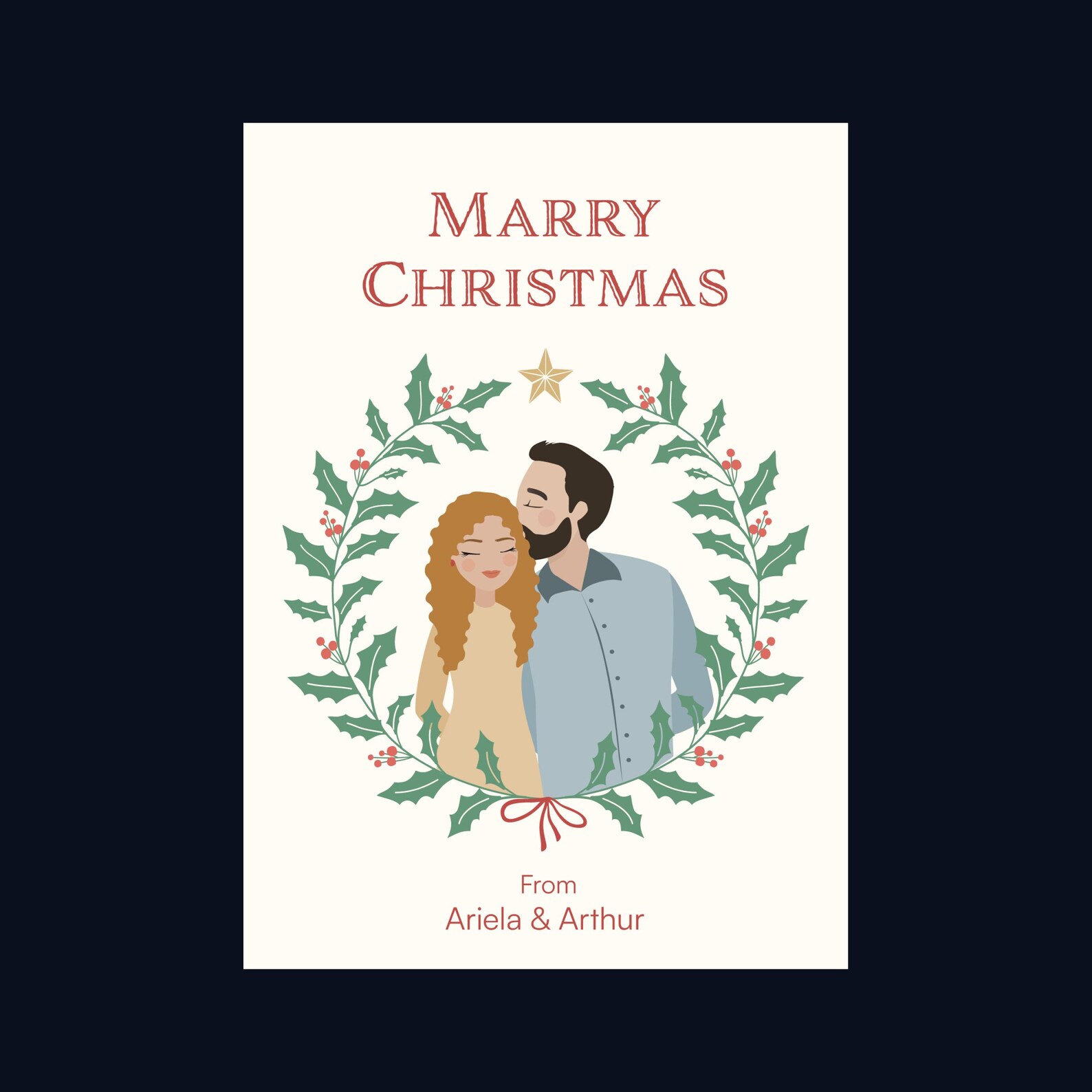 Couple Christmas Card Template, Family Card, Xmas Custom Portrait Card ...