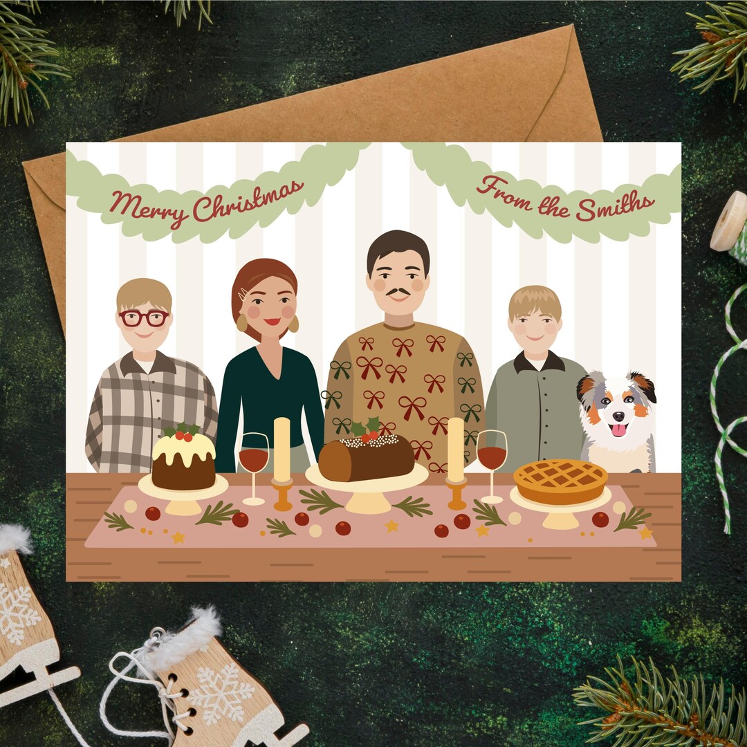 Custom Family Dinner Christmas Card for 5+ Characters, People & Pets ...