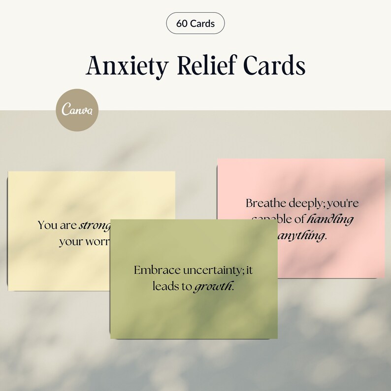 Anxiety Relief Cards, Set of 60, Motivational Sentences, Self-care ...