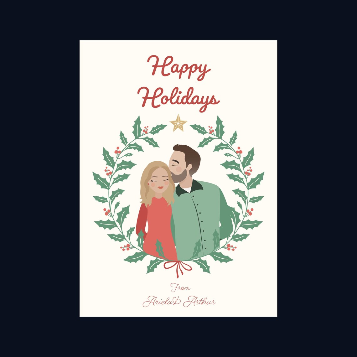 Couple Christmas Card Template, Family Card, Xmas Custom Portrait Card ...