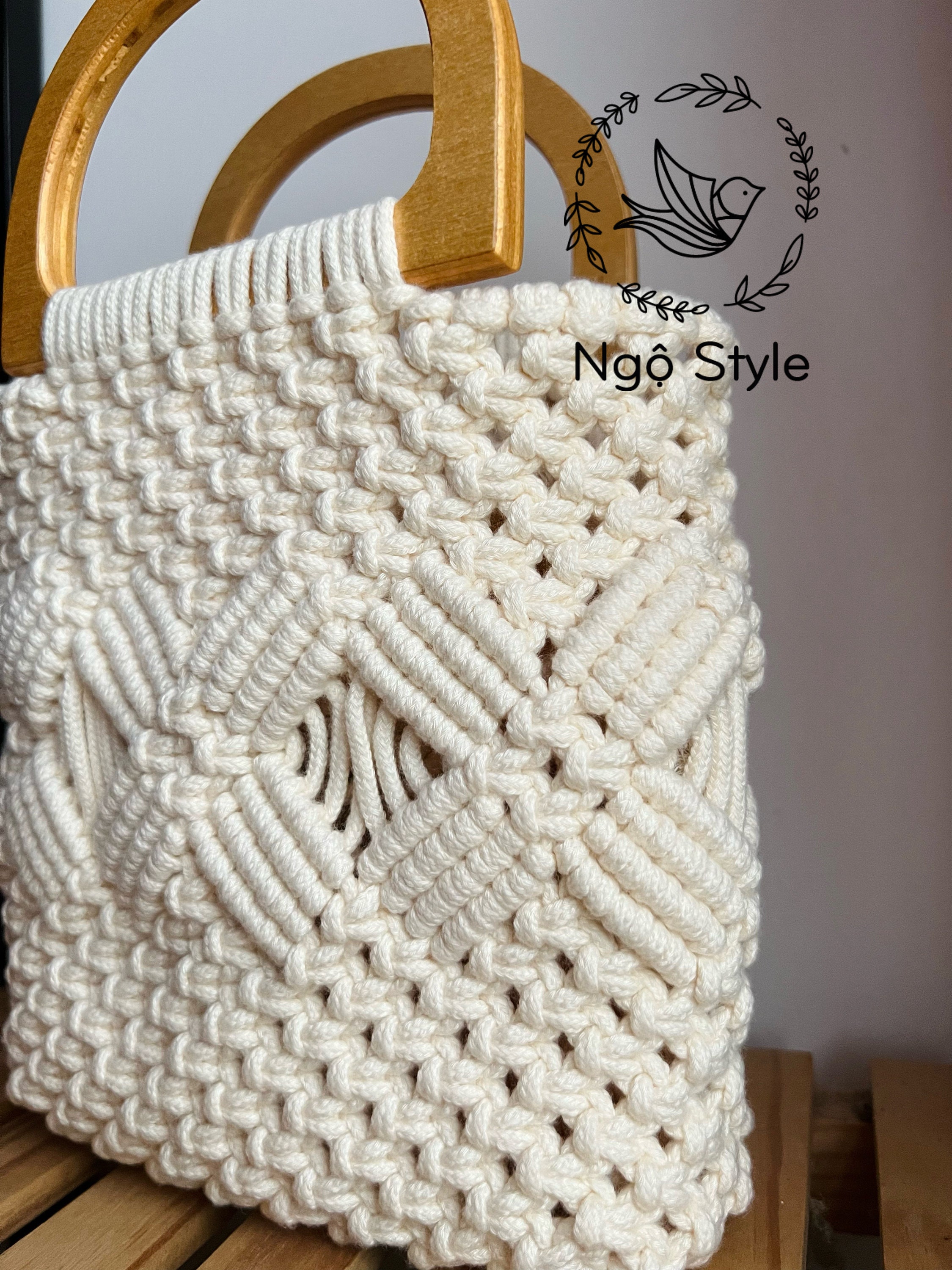 MACRAME BAG With Wooden Handles for Women or Girls, Macrame Top Handle ...