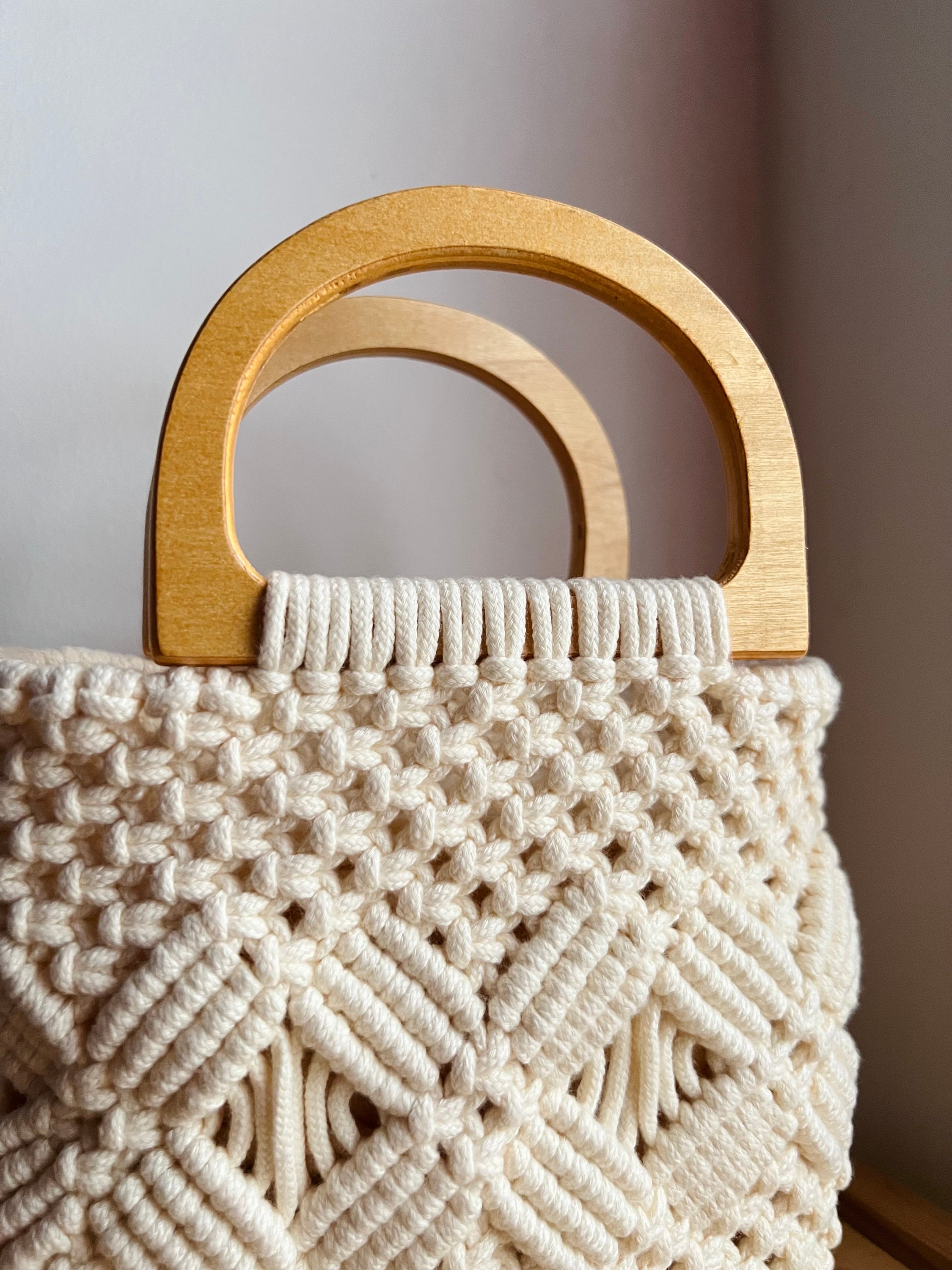 MACRAME BAG With Wooden Handles for Women or Girls, Macrame Top Handle ...