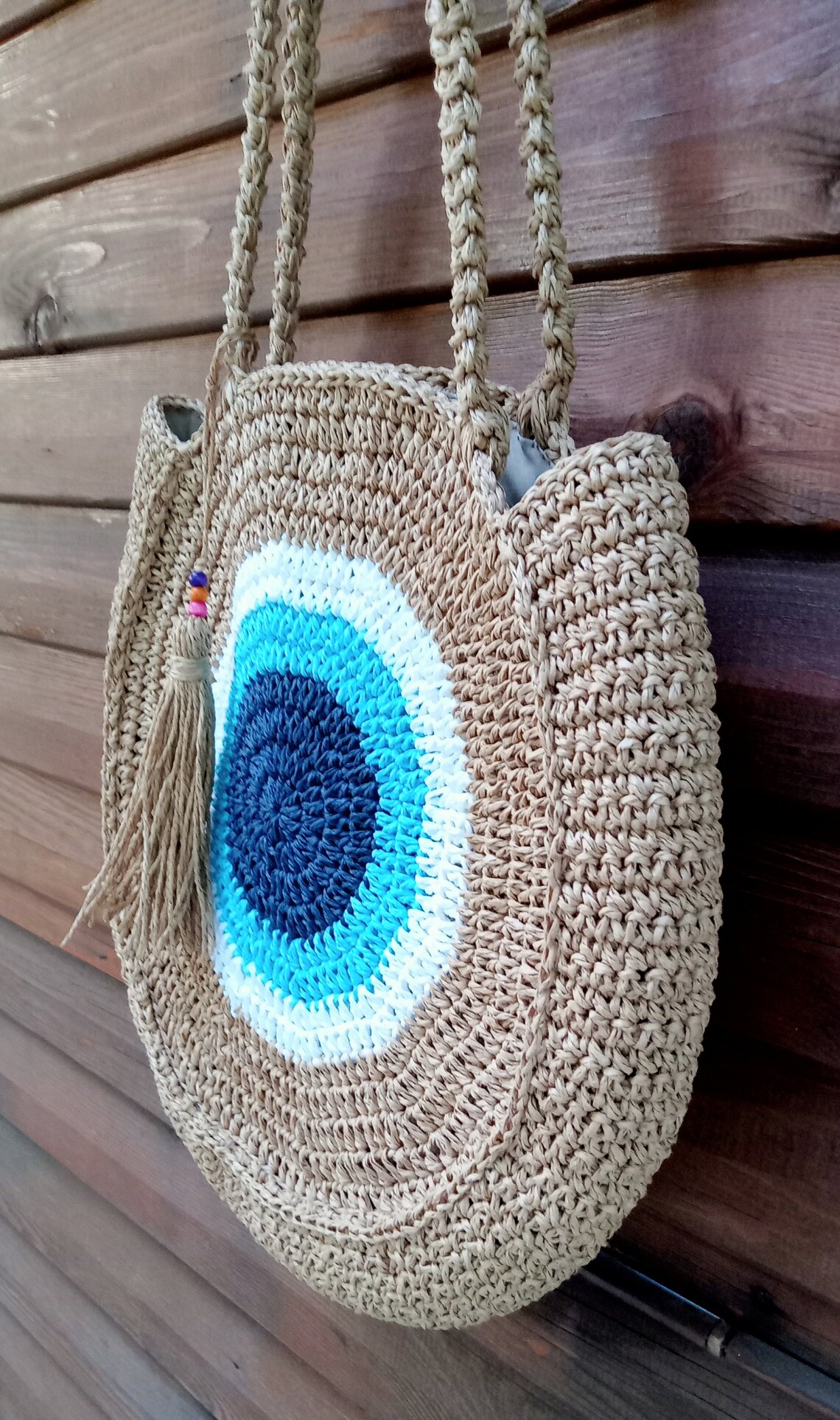 Evil Eye Straw Purse, Straw Round Bag, Summer Straw Bag, Paper Yarn ...