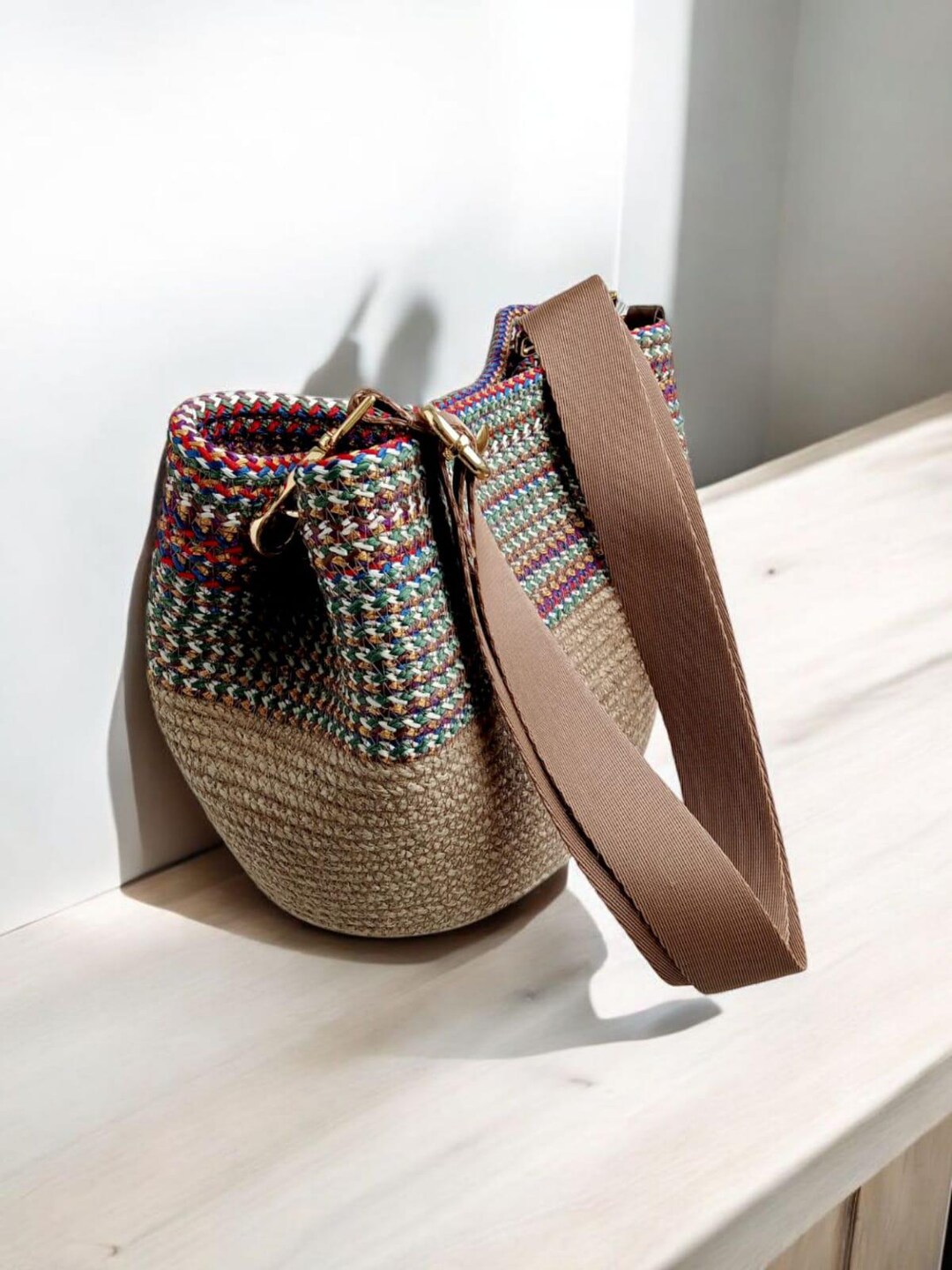 Colorful Ethnic Style Handmade Shoulder Bag – Boho Straw Crossbody Bag ...