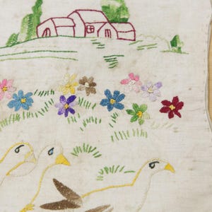 Vintage Village Life Embroidery, Hand-stitched Rural Scene, 38 X 44 Cm ...