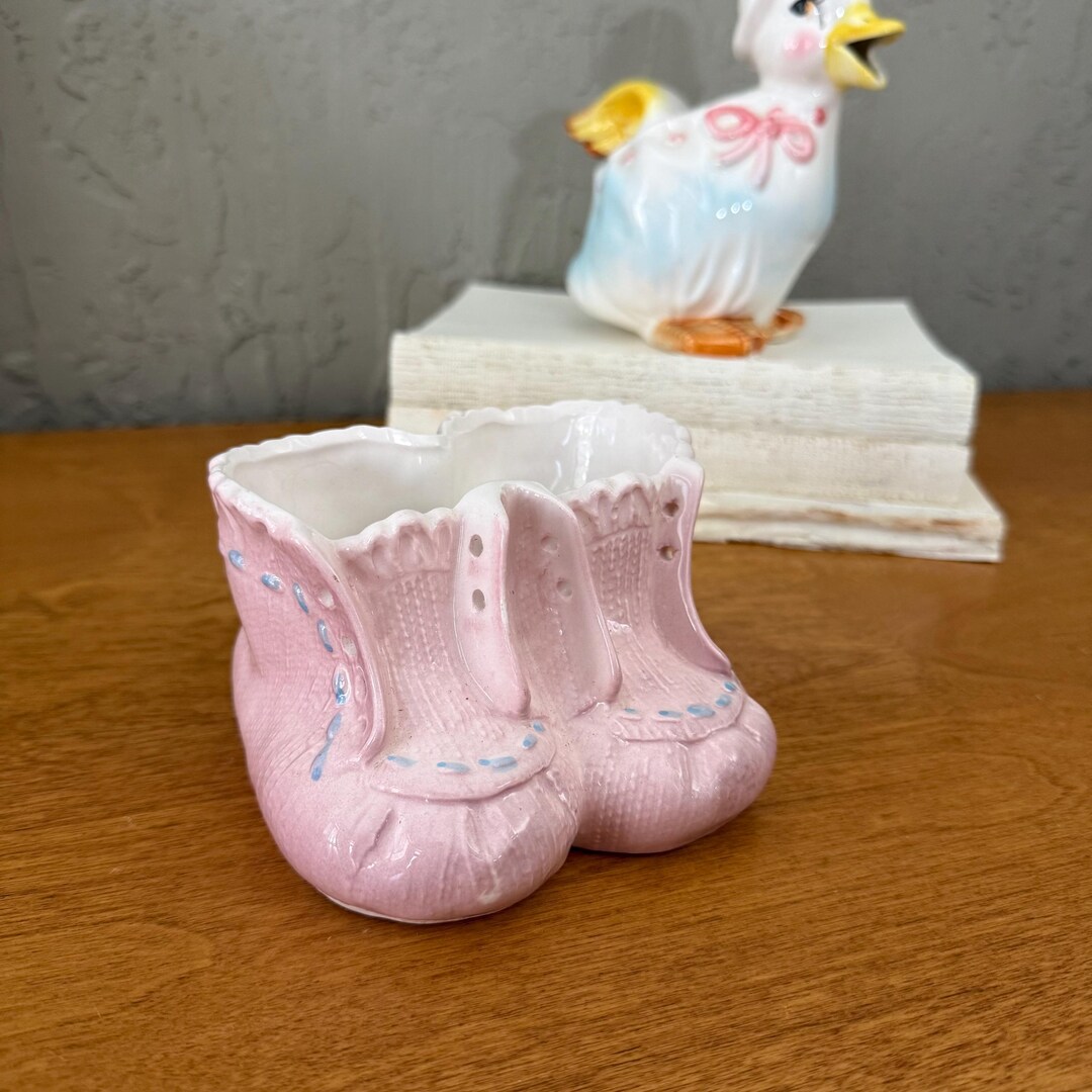 Vintage Pink Ceramic Inarco Baby Booties Nursery Decor - Etsy
