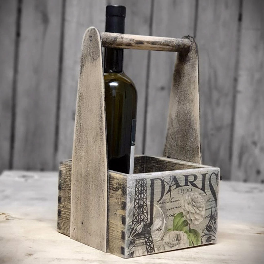 Vintage Bottle Rack for 4 Wine Bottles Wood Glass Stand Bottle Holder ...