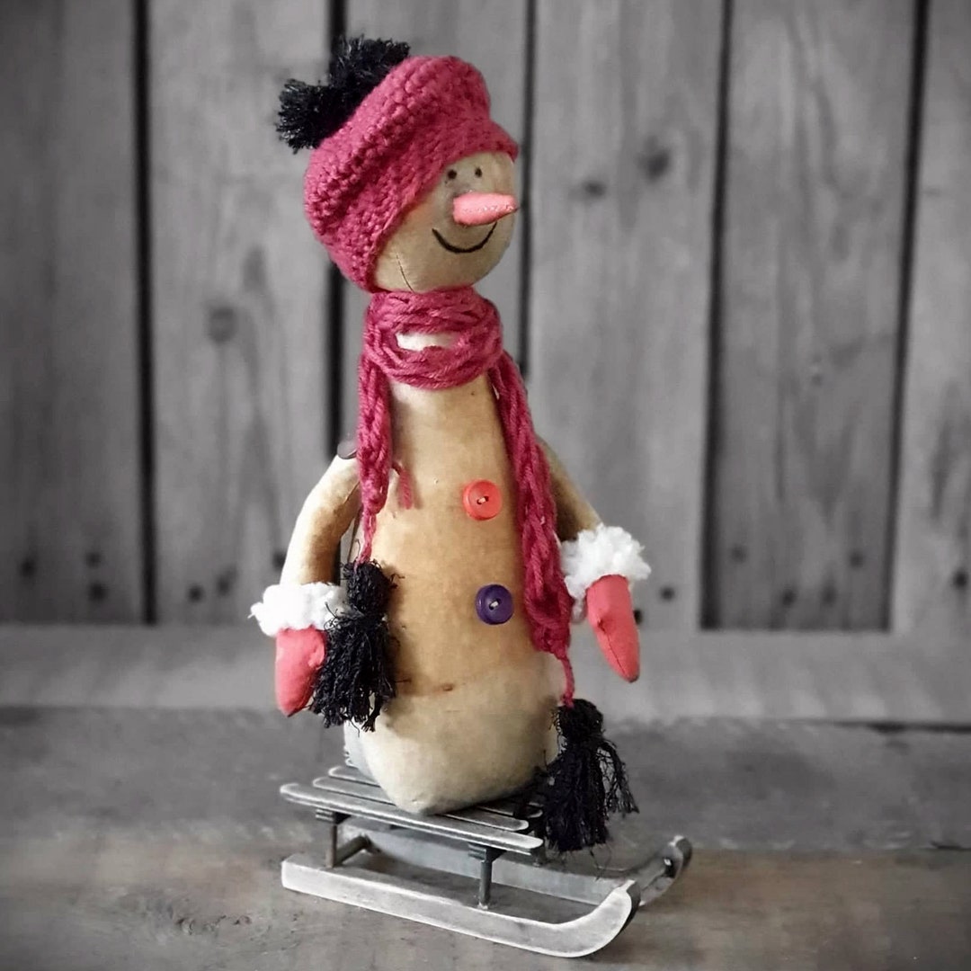 Design Fabric Snowman With Hat, Scarf and Wooden Sledge - Etsy