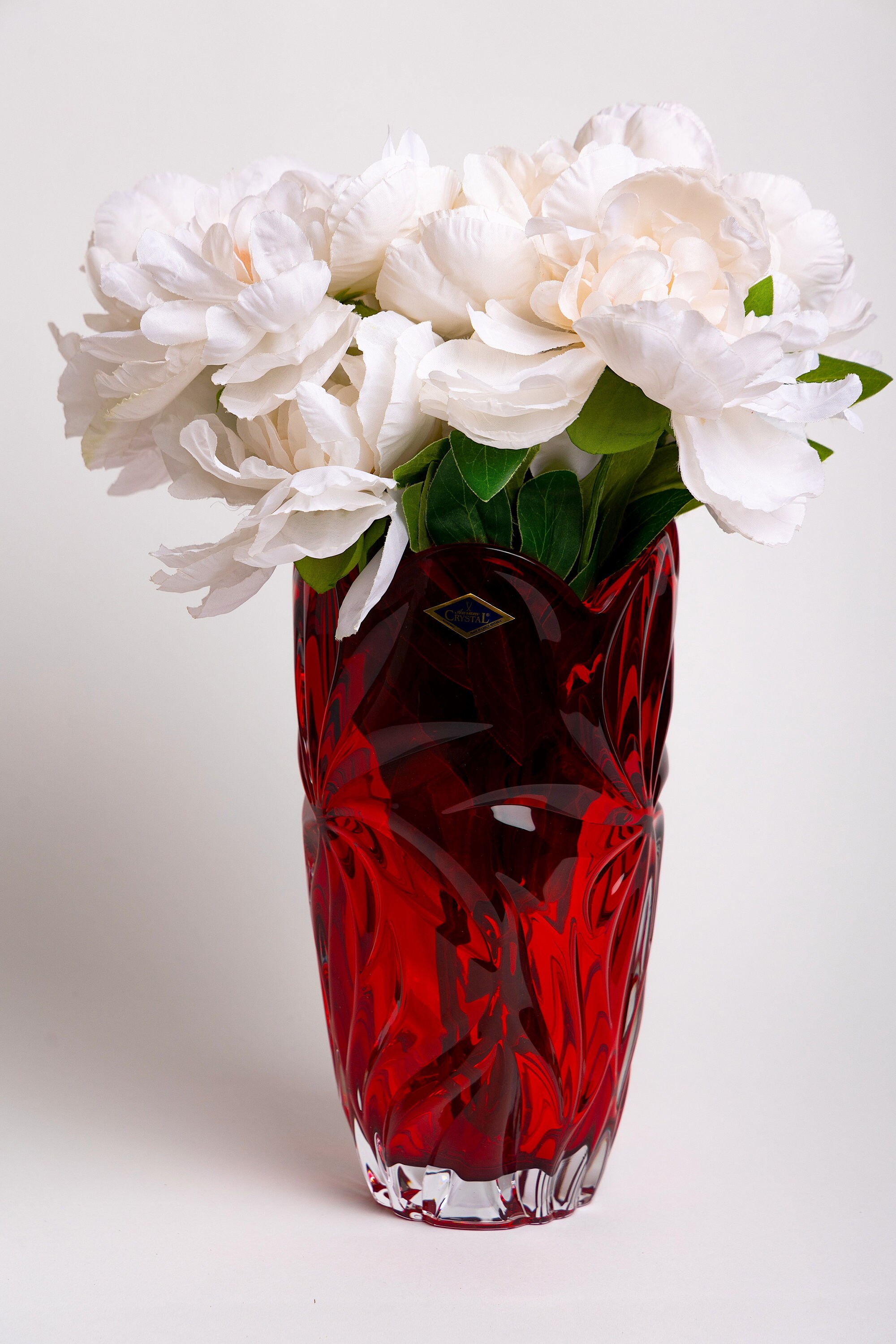 Red Vase 11 Crystal Glass Flower Vase Home Decor Etsy