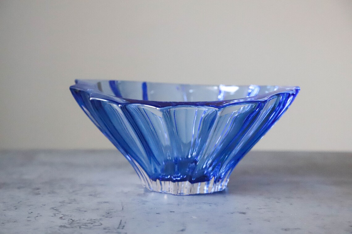 Bowl Crystal glass Blue Vase 8 Centerpiece Home | Etsy