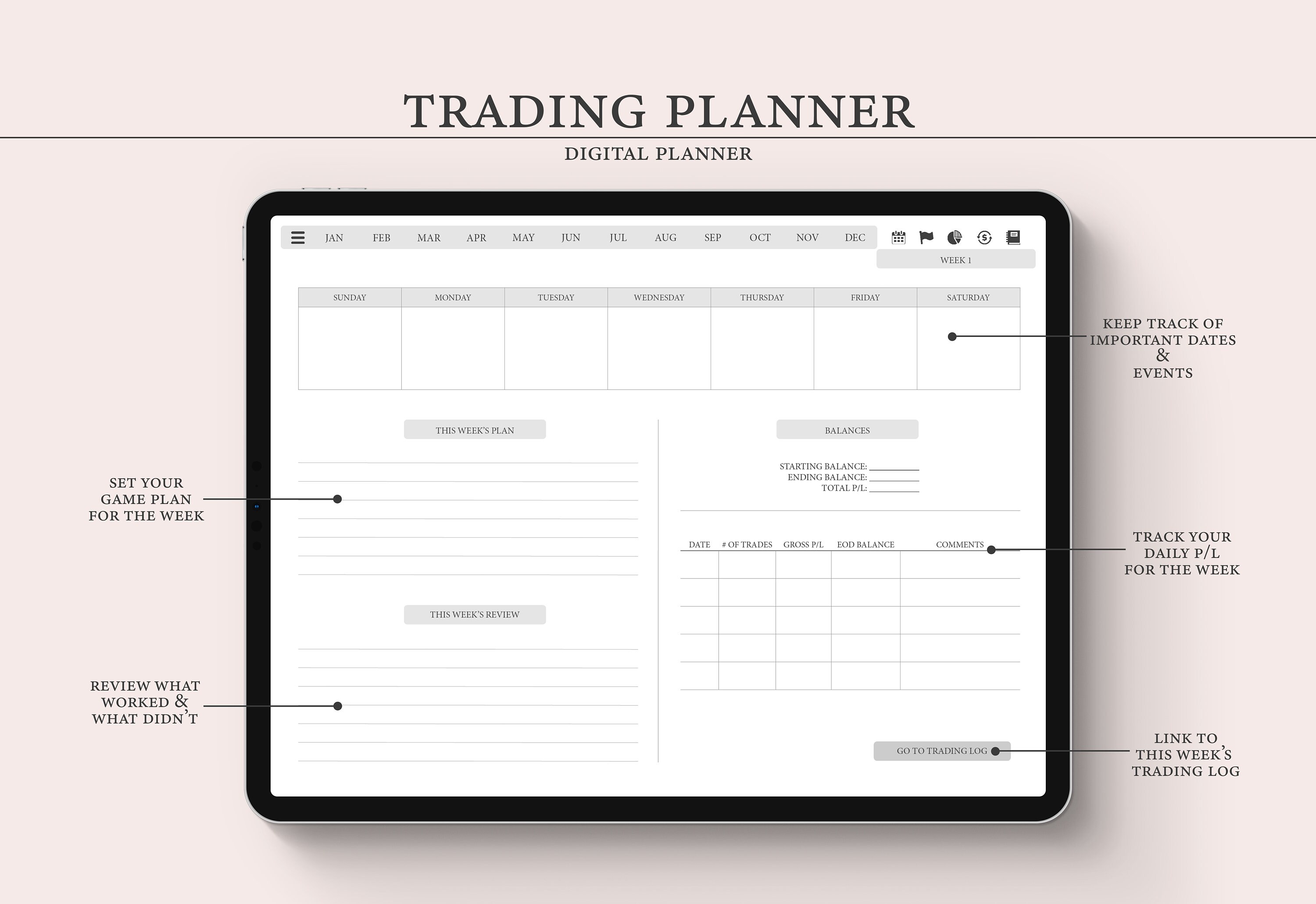 LIGHT | Undated Digital Stock Trading Planner | Trading Log ...