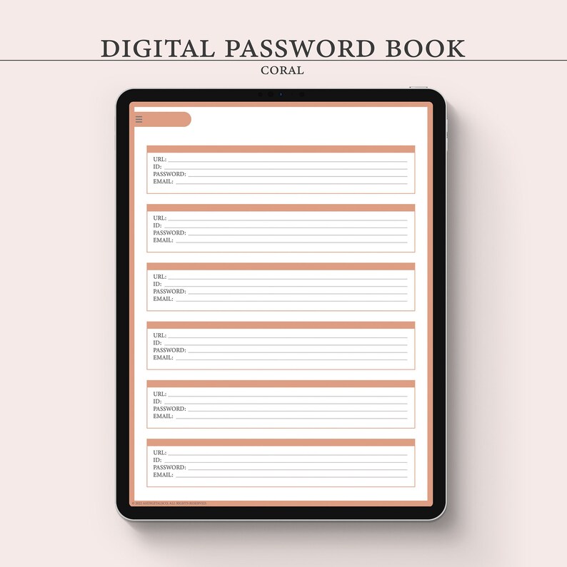 Hyperlinked Cozy Password Book Template With 8 Sections | Vertical ...