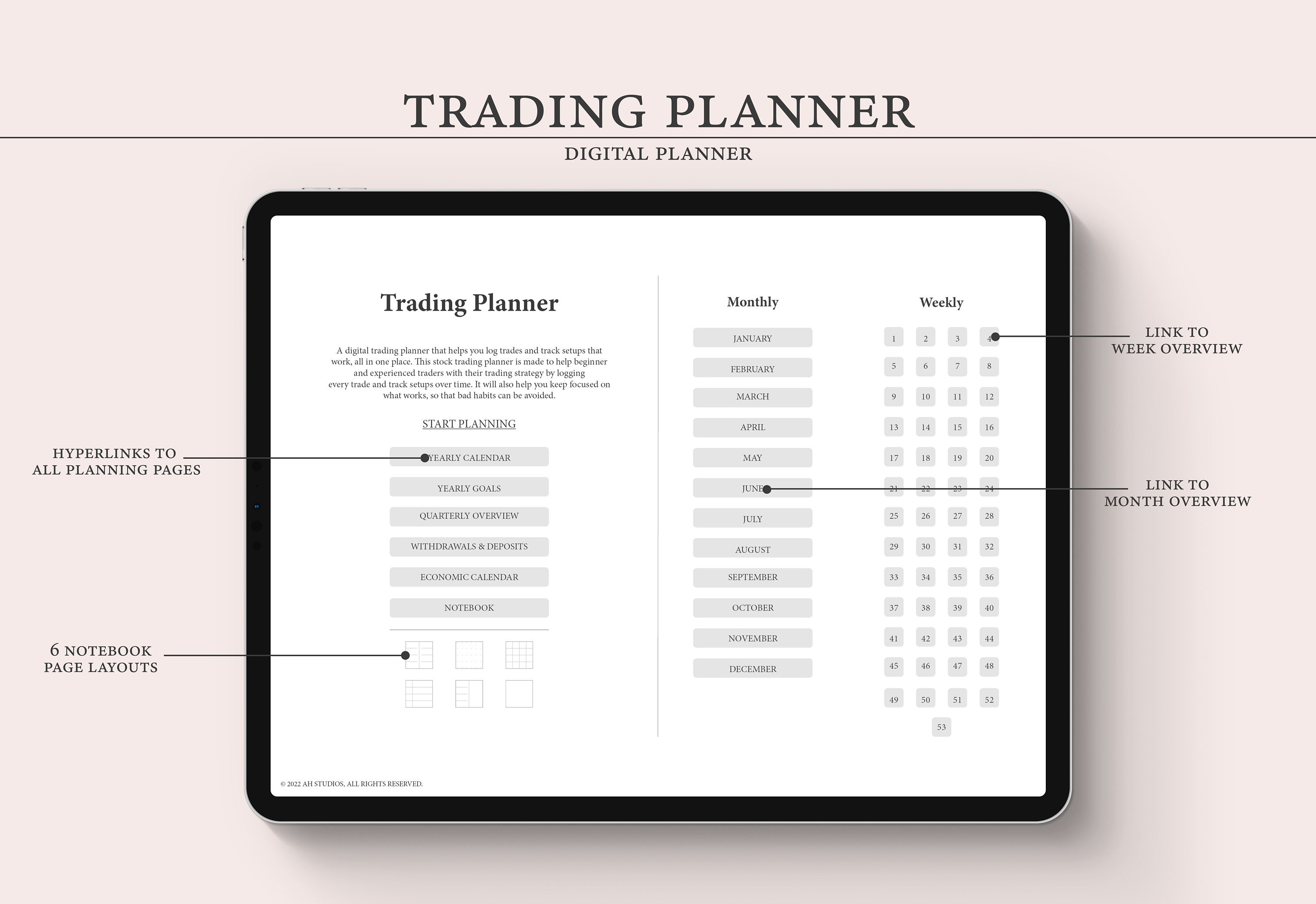 LIGHT | Undated Digital Stock Trading Planner | Trading Log ...