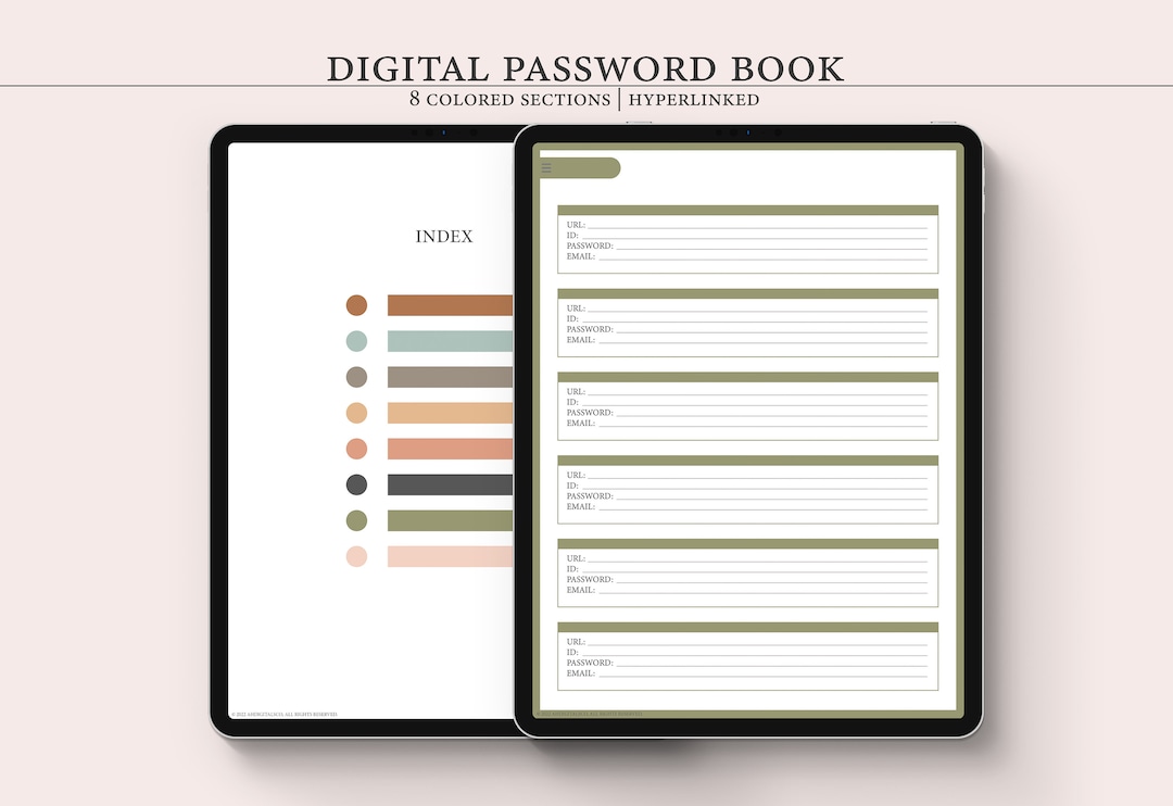 Hyperlinked Cozy Password Book Template With 8 Sections | Vertical ...