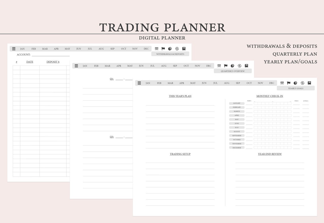 LIGHT | Undated Digital Stock Trading Planner | Trading Log ...