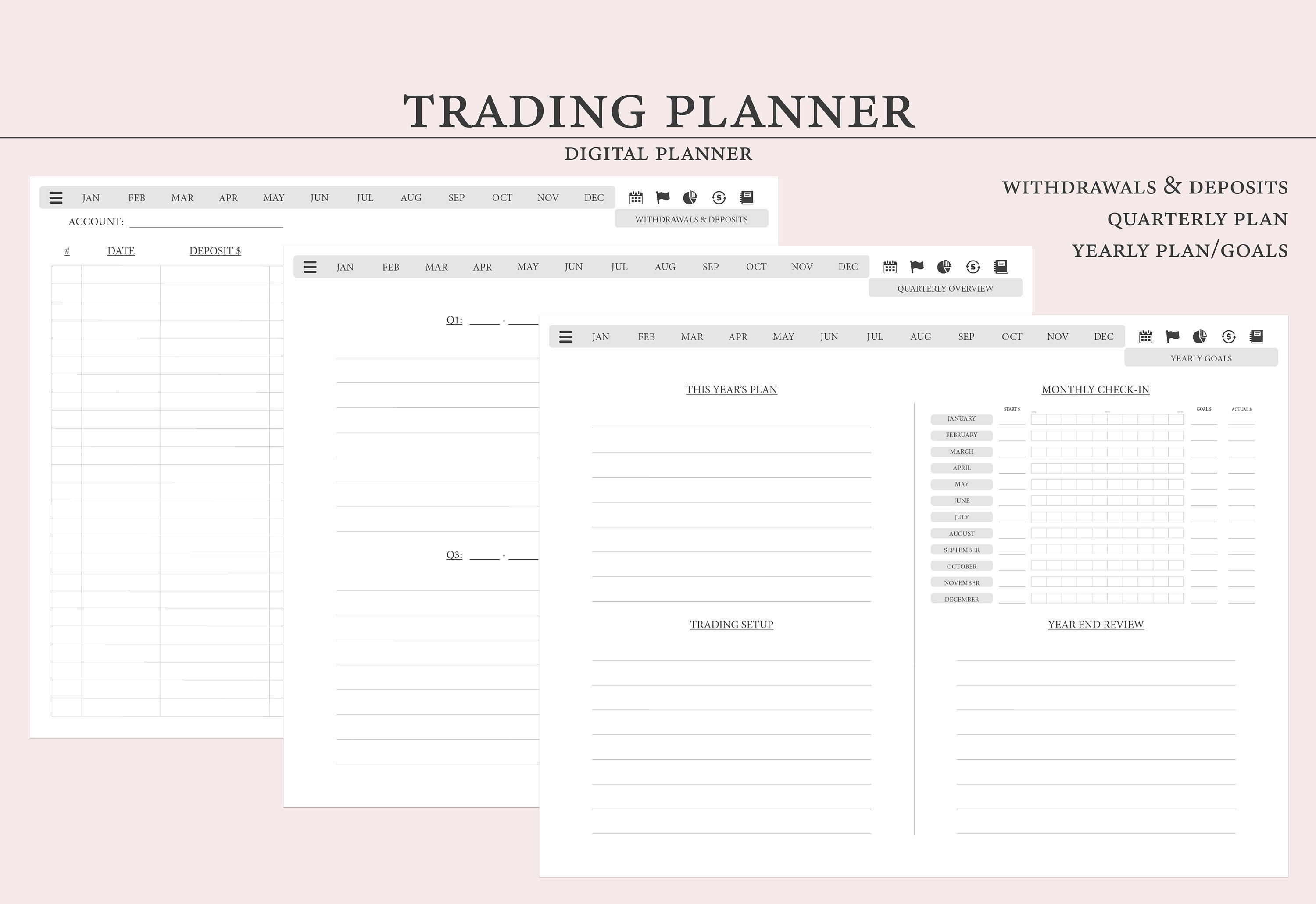 LIGHT | Undated Digital Stock Trading Planner | Trading Log ...
