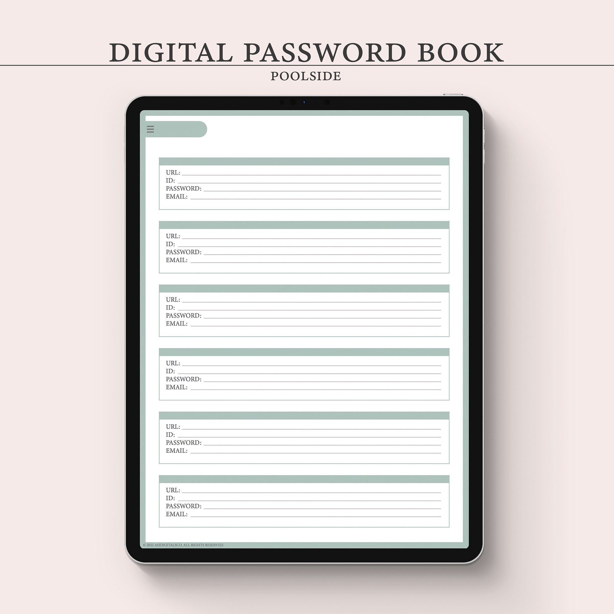 Hyperlinked Cozy Password Book Template With 8 Sections | Vertical ...